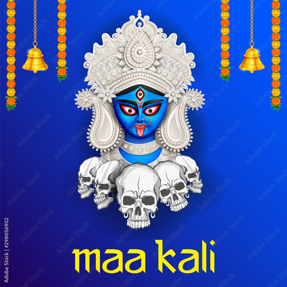 Poster illustration of Goddess Kali Maa on Diwali Kali Pooja background ...