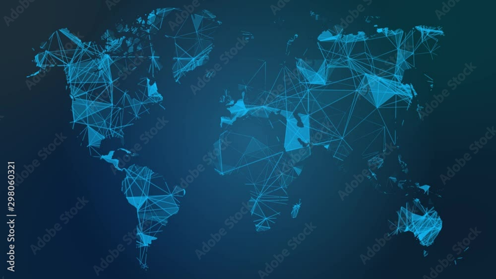 World map of the points in a moving animation. Moving particles forming ...