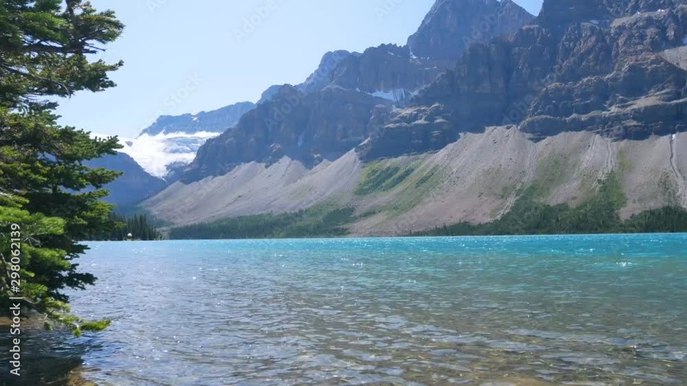 summer clear blue lake view with beautiful mountain range and clear ...