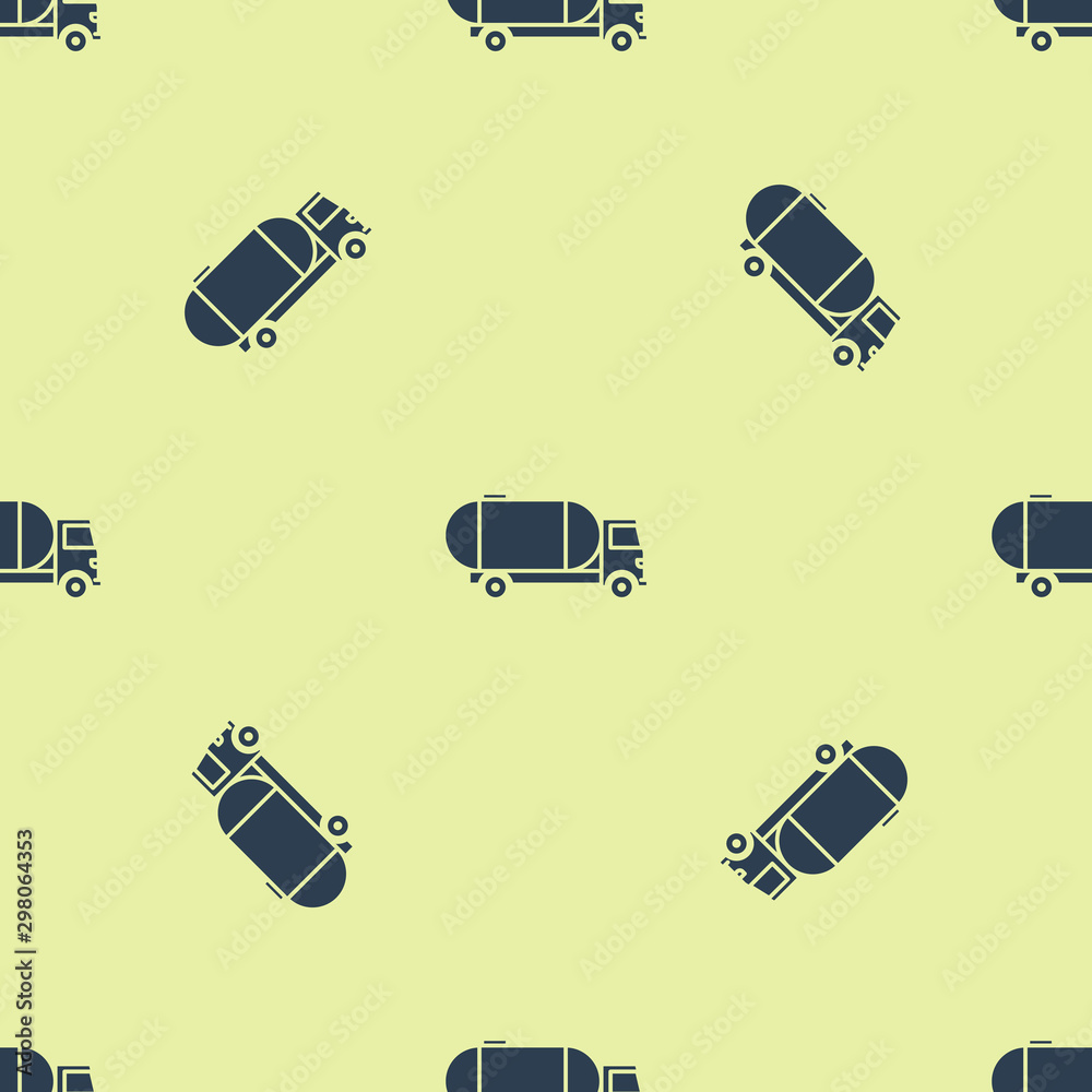 Blue Tanker truck icon isolated seamless pattern on yellow background ...