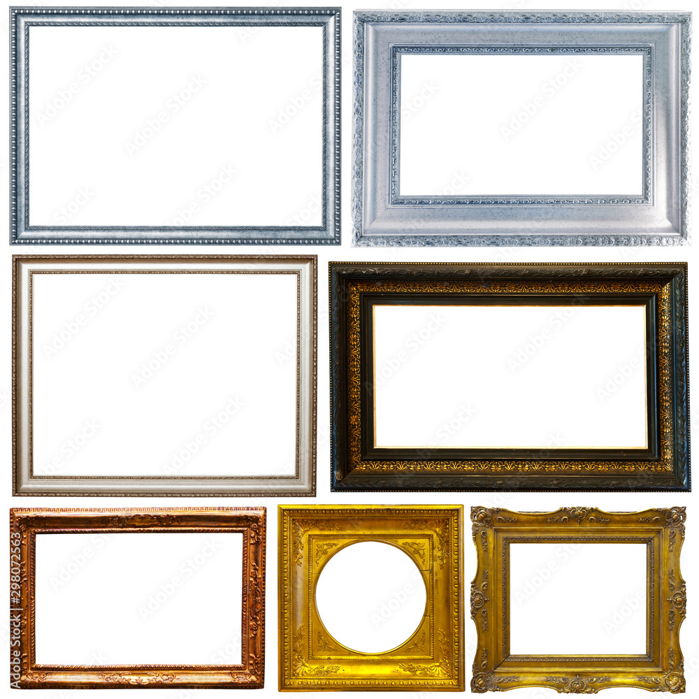 Collection of old empty art frames in different shapes isolated Stock ...