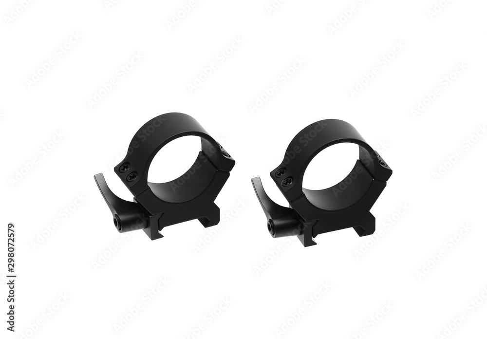 Quick disconnect mount made for holding a scope on a rifle isolated on ...