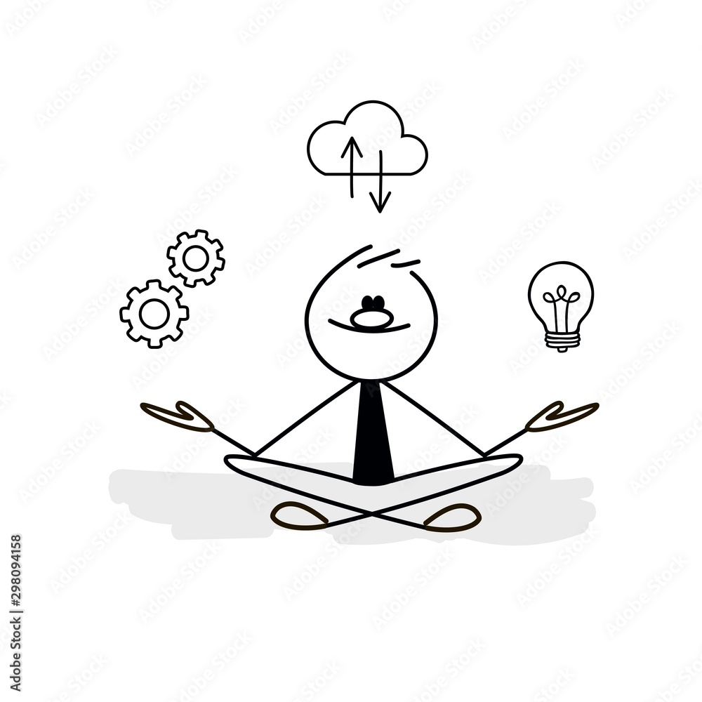 Doodle stick figure: Business concept. Businessman relaxing and ...