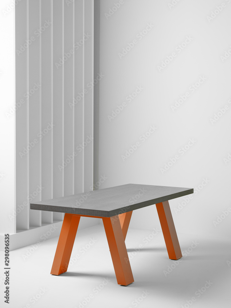 Small trendy table located in middle of modern simple room with white ...