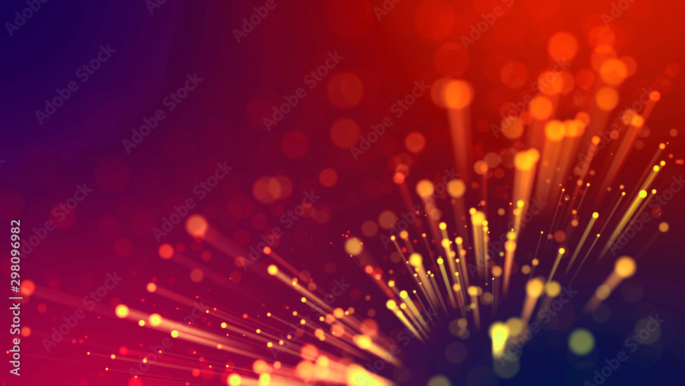 Abstract explosion of multicolored shiny particles or light rays like ...