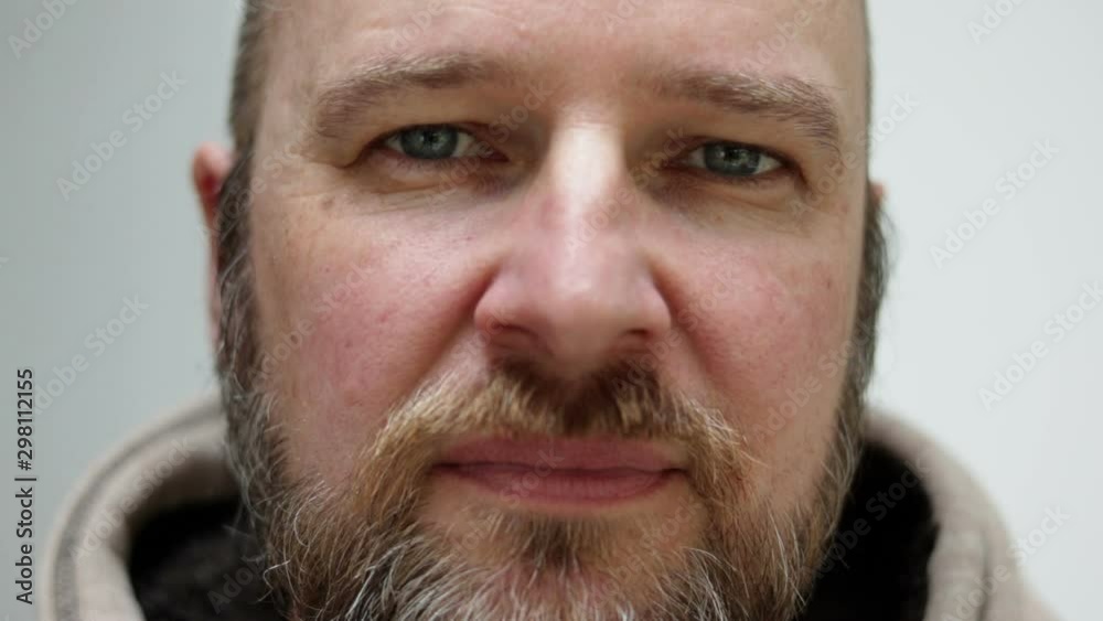 Authentic Bearded 50 Year Old White Man Close Up Exspresionless Looking ...