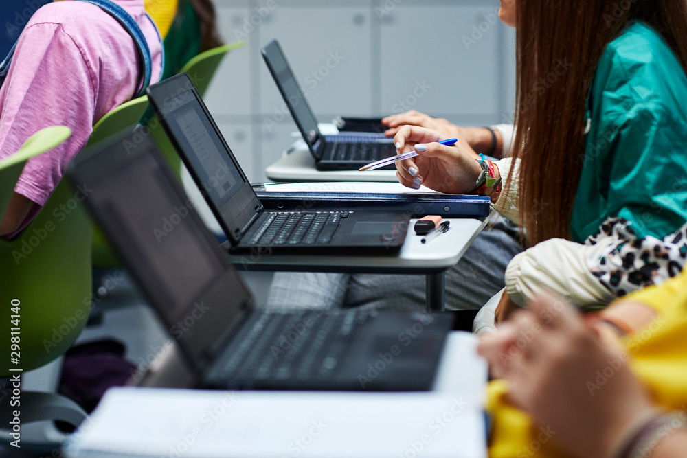 Teenage students using laptops Stock Photo | Adobe Stock