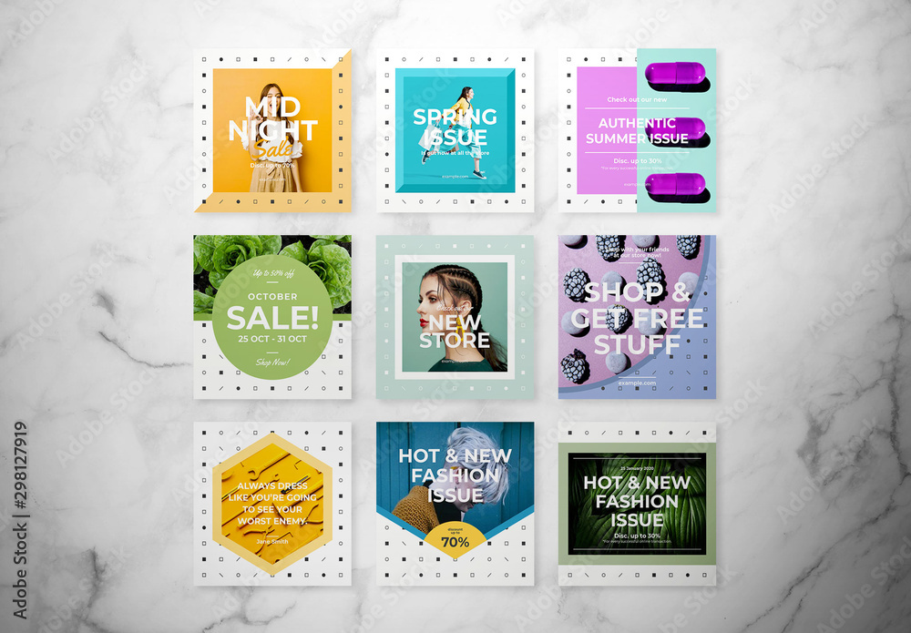Social Media Layout Kit with Minimalist Geometric Accents Stock ...