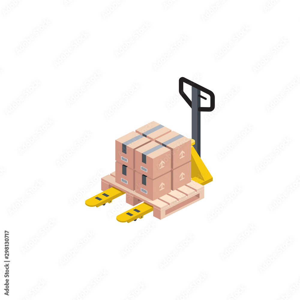 Hand pallet truck. Vector 3d isometric, color web icon, new flat style ...
