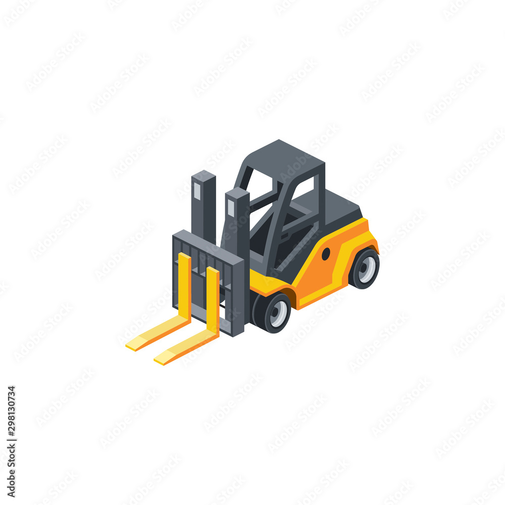 Forklift logistics cargo pallet. Vector 3d isometric, color web icon ...
