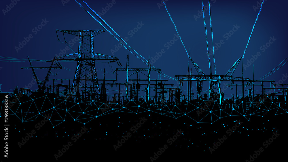 Electric Towers polygonal. Concept Production and transportation of ...