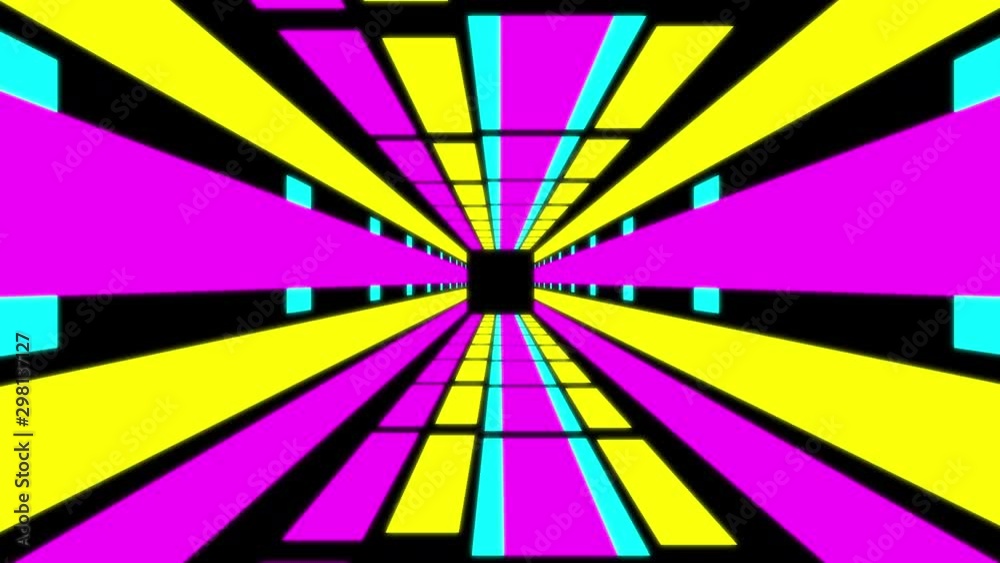3D VFX tunnel effect with multi-colored lines on a black background ...