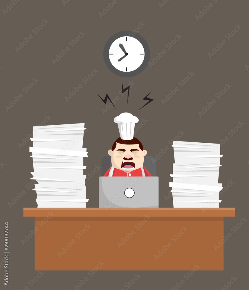 Cartoon Fat Funny Cook - Frustrated from Office Work Stock Vector ...