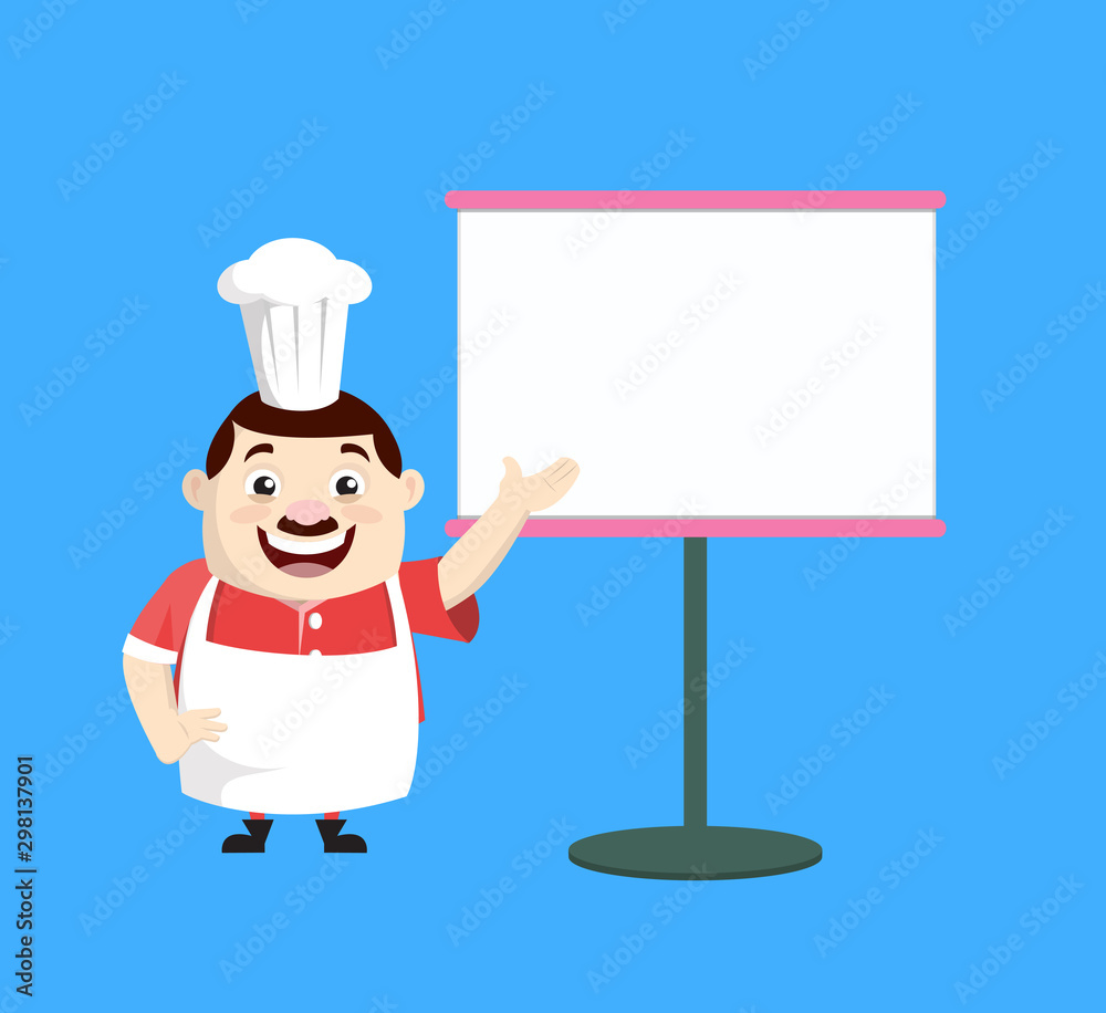 Cartoon Fat Funny Cook - Showing on White Board Stock Vector | Adobe Stock