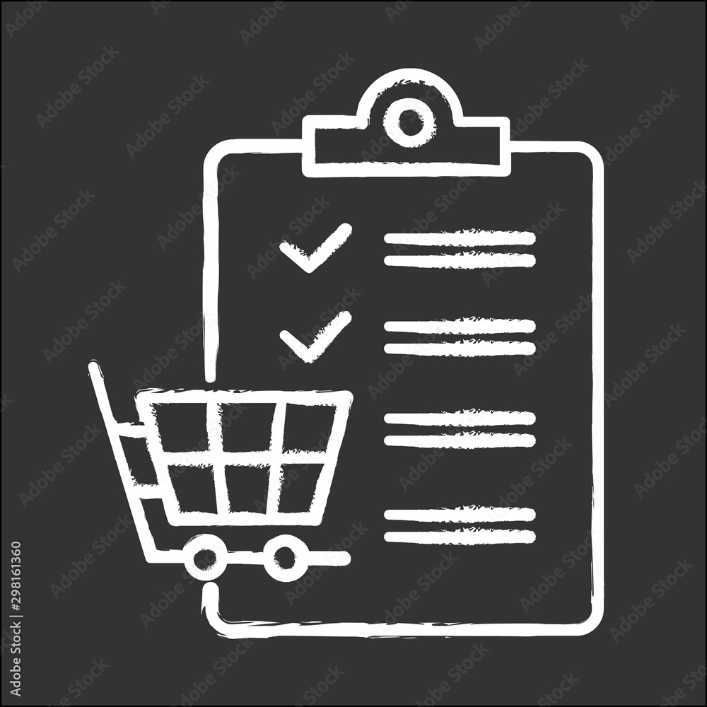 Shopping list chalk icon. Planning purchases in store. Adding products ...