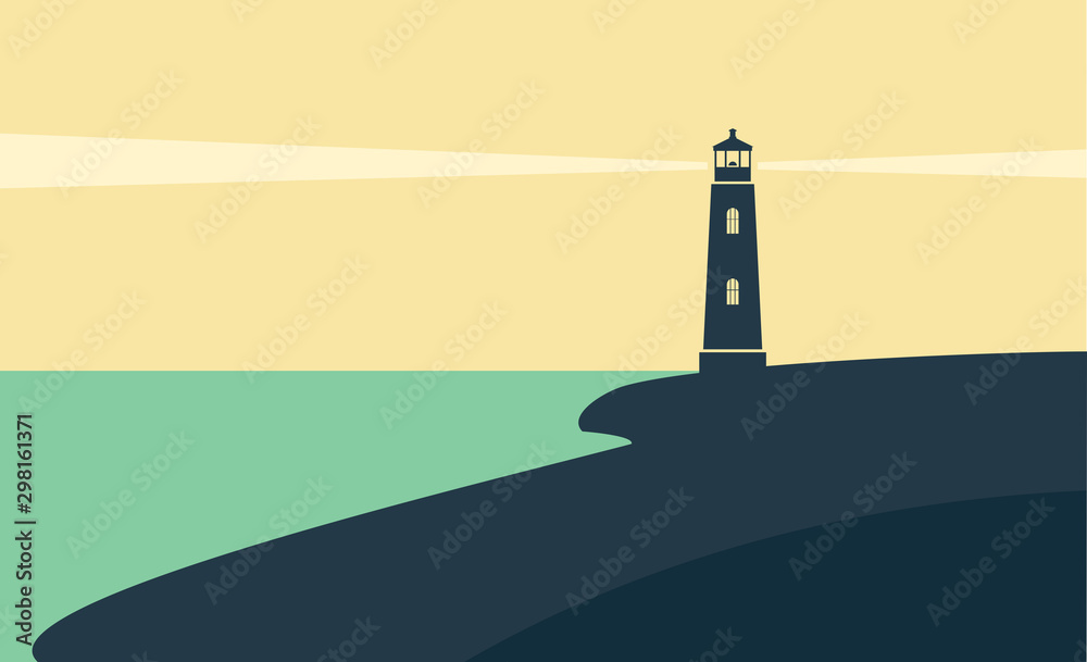 Lighthouse. Seascape. Vector flat image. Stock Vector | Adobe Stock