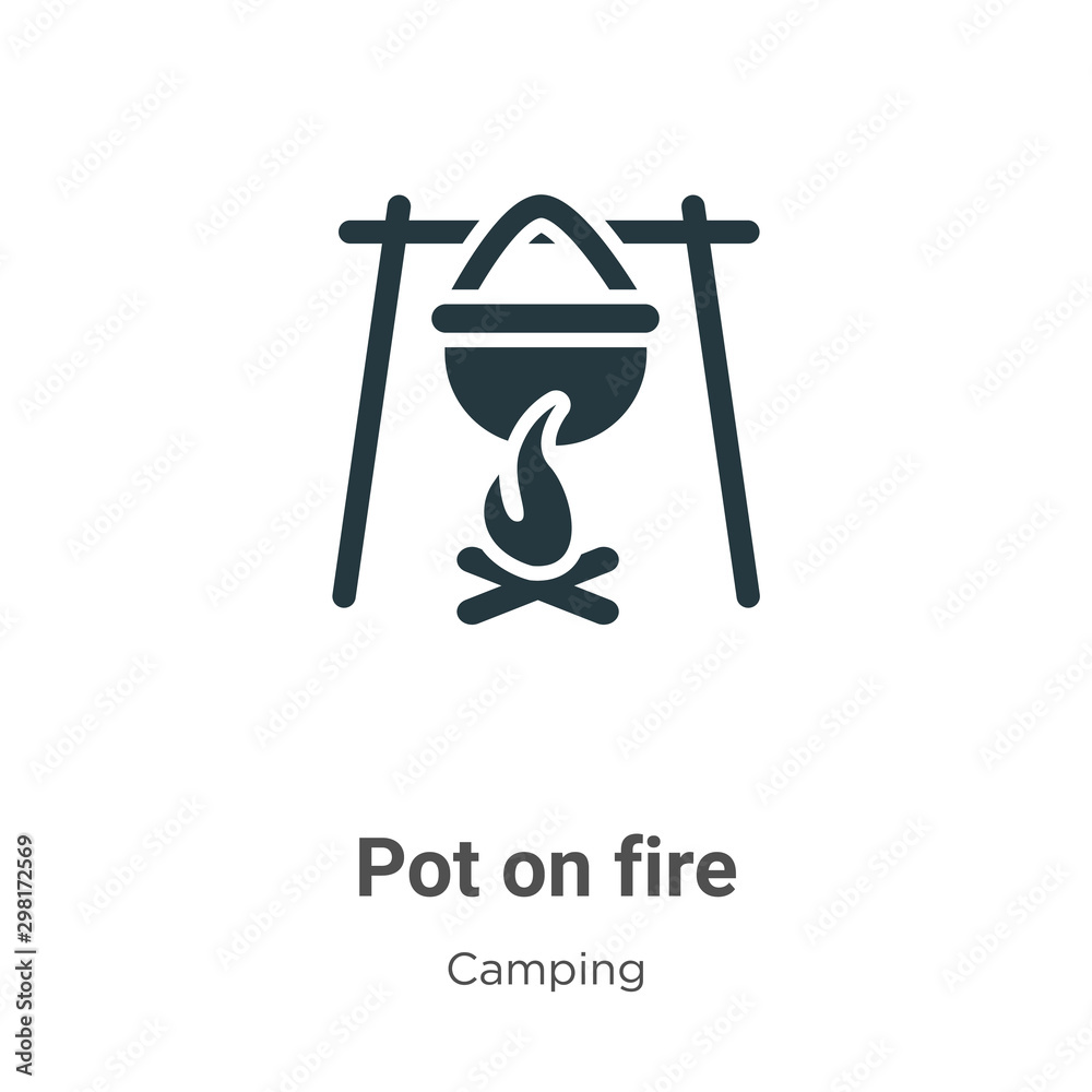 Pot on fire vector icon on white background. Flat vector pot on fire ...
