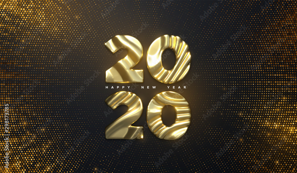Happy New Year 2020. Holiday NYE event sign. Vector 3d illustration ...