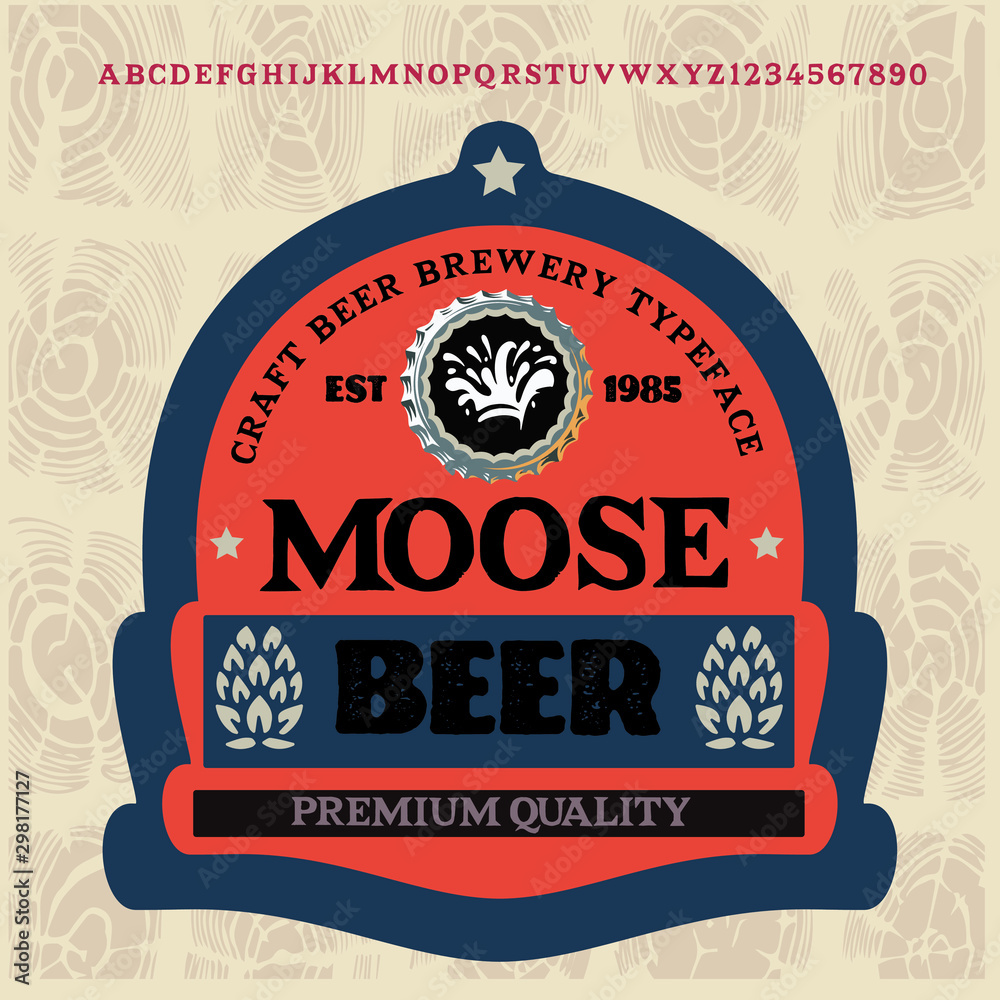 " beer " typeface. Vector hand crafted font in medieval style with hops ...