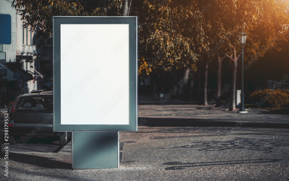 Poster Mockup of a blank information poster on paving stone outdoors ...