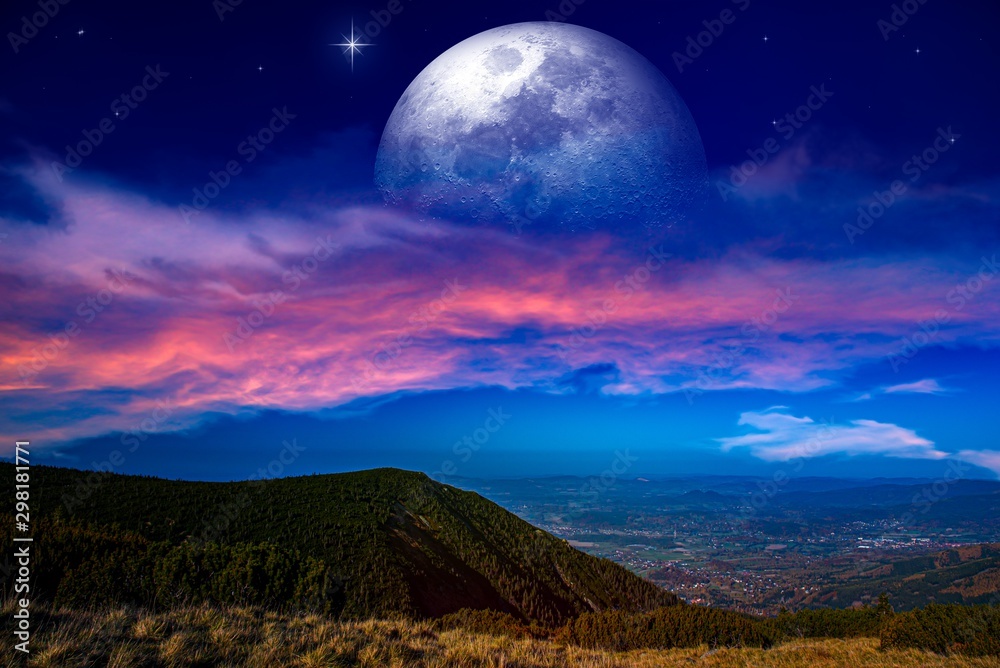 Beautiful Backgrounds Moon Over Mountains