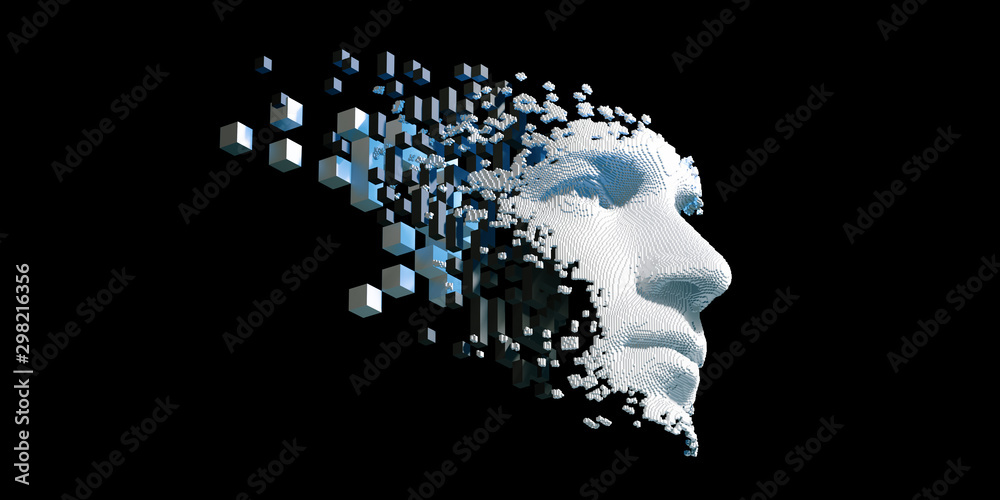 Abstract Digital Human Face Artificial Intelligence Concept Of Big Data Or Cyber Security 3D abstract-digital-human-face-artificial-intelligence-concept-of-big-data-or-cyber-security-3d