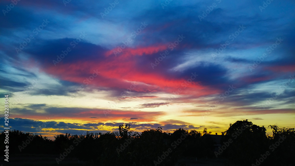 Blue And Red Sunset
