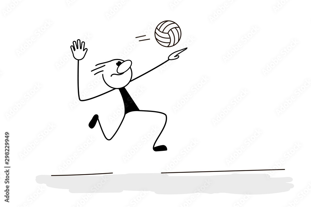 Doodle stick figure: Volleyball player in action. - Vector goalkeeper ...