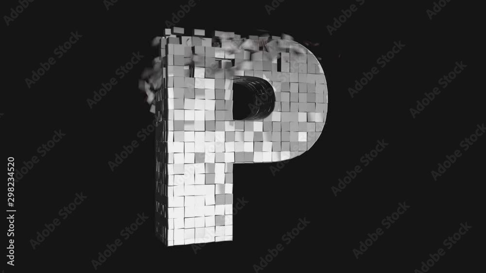 Transformer font - Build and destroy letter P from metallic cubes, 3D ...
