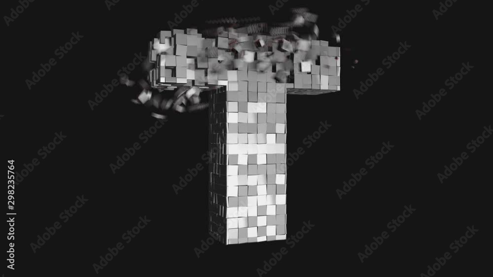 Transformer font - Build and destroy letter T from metallic cubes, 3D ...