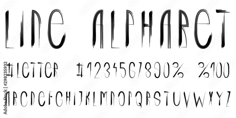 Line alphabet. Set of letters and numbers, font in the style of ...