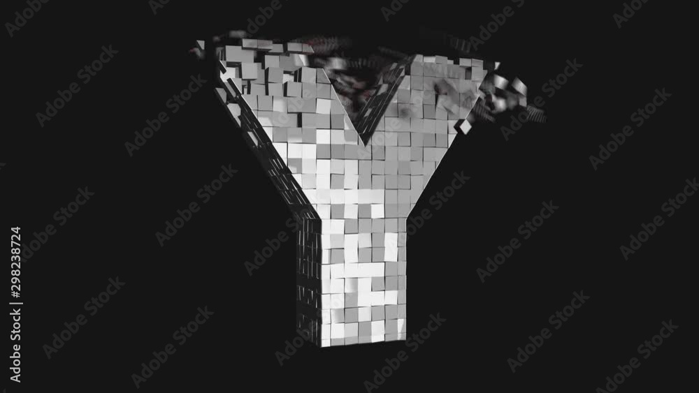 Transformer font - Build and destroy letter Y from metallic cubes, 3D letter animation on dark ...