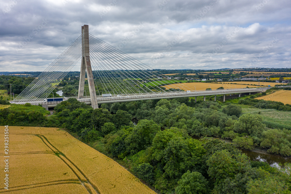 Foto de Aerial view, The Mary McAleese Boyne Valley Bridge is a cable ...