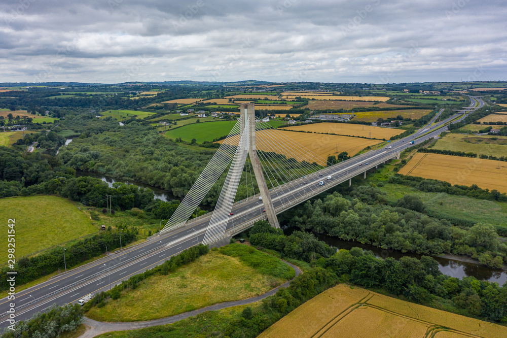 Aerial view, The Mary McAleese Boyne Valley Bridge is a cable-stayed ...