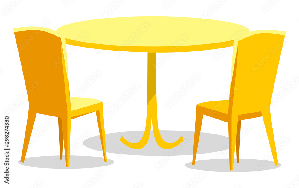 Table with chairs made of plastic material, isolated furniture. Rounded ...