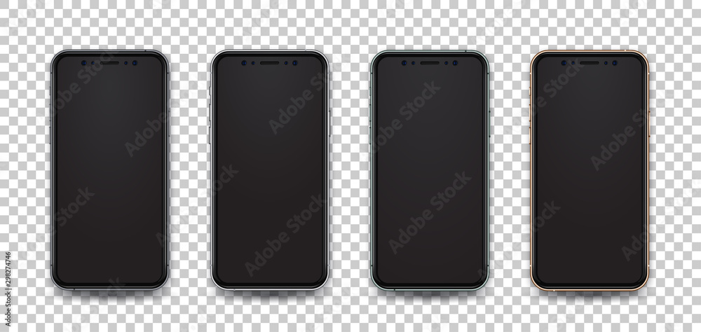 Mobile template white, green and space gray color. Smartphone mock up ...