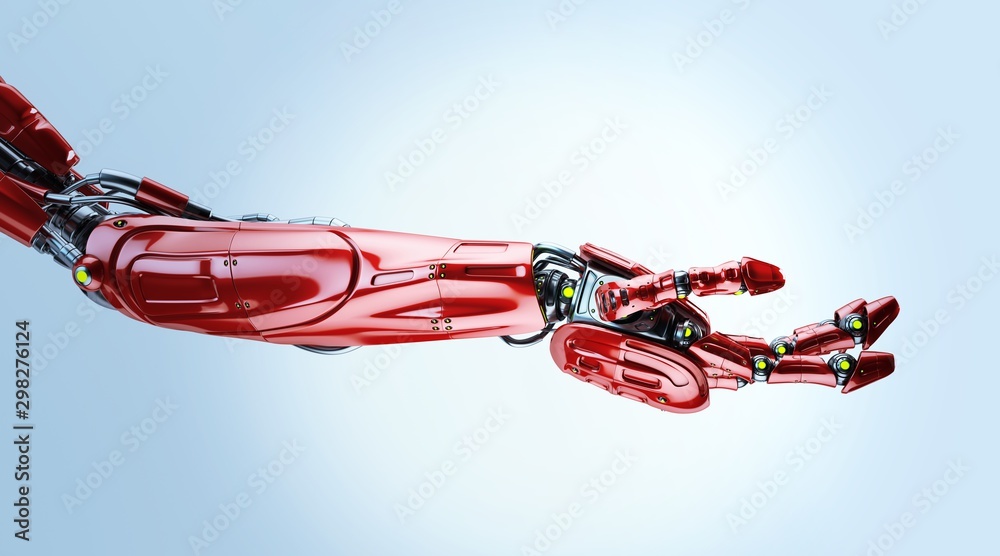 Red futuristic arm, type of bionic arm with similar functions to a ...