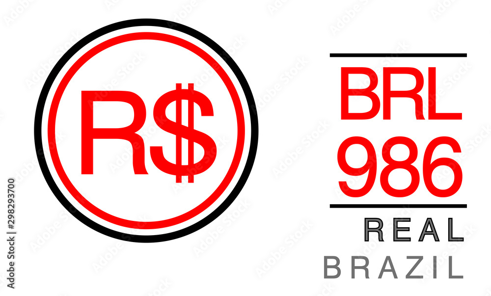 RS, BRL, 986, Real, Brazil Banking Currency icon typography logo banner ...