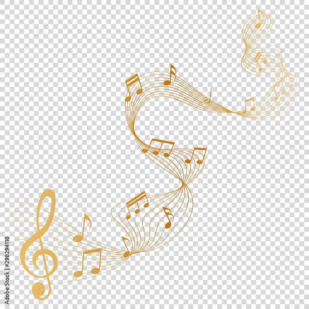 gold musical notes melody on transparent background Stock Vector ...