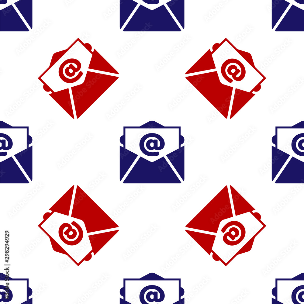 Blue and red Mail and e-mail icon isolated seamless pattern on white ...