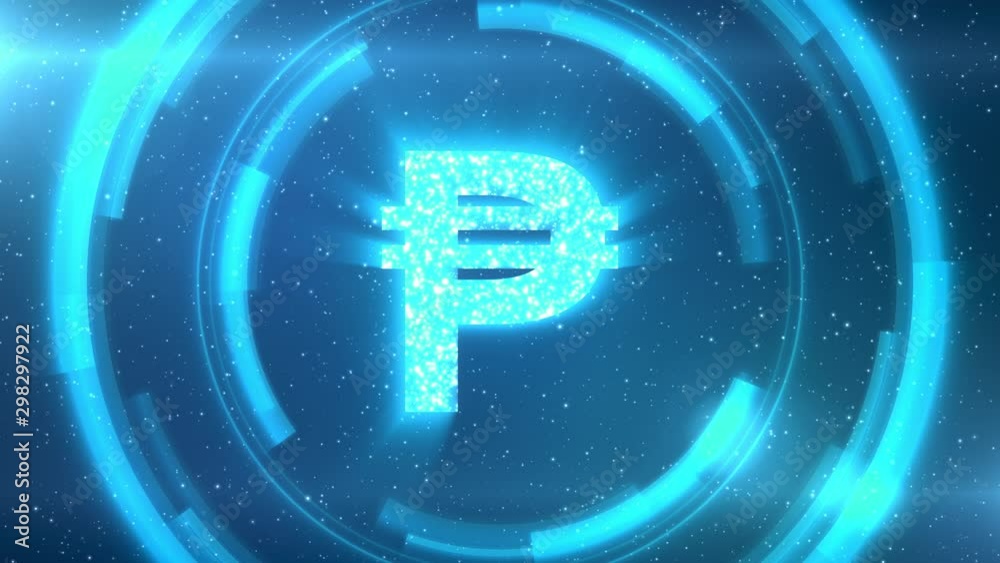 Blue Philippine peso currency symbol centered on a starscape background ...