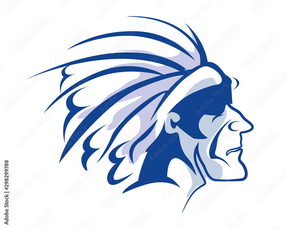 Retro indian tribe head logo in blue and grey color. Amazonian tribes ...
