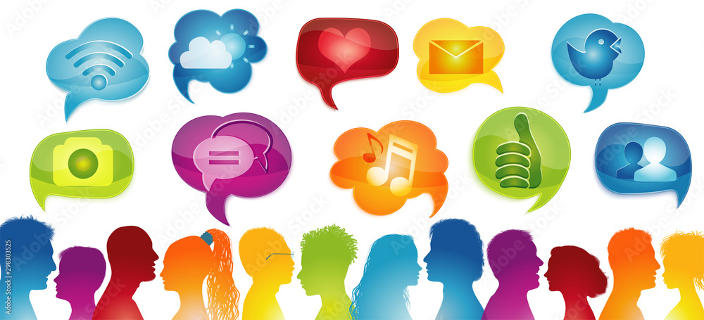Communication group of different people. Social media concept. Multi ...