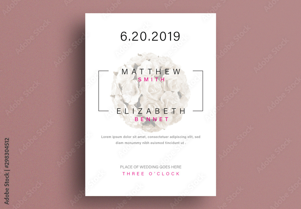 Wedding Invitation Layout with Floral Element Stock Template | Adobe Stock