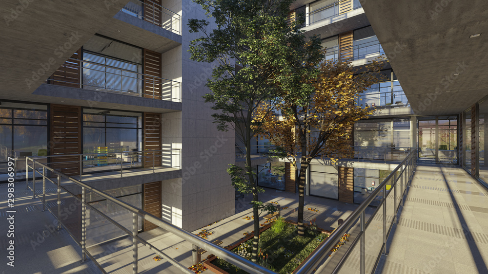 View from the Second Floor Balcony Inside an Office Building in Broad ...