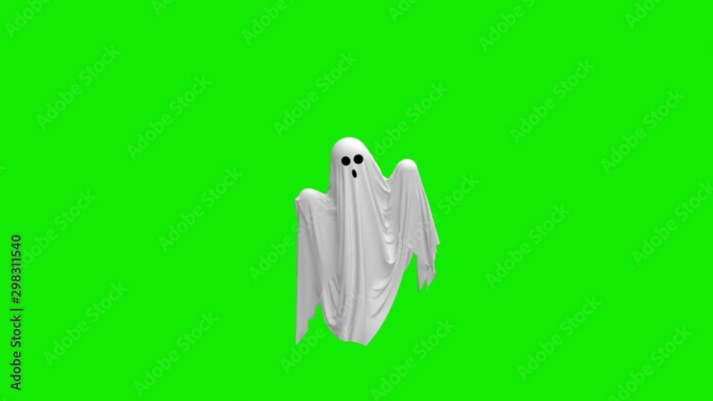 Cartoon Flying white Ghost on an green screen Stock Video | Adobe Stock