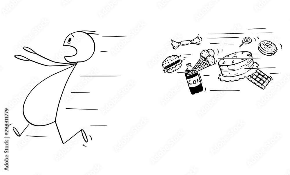 Vector cartoon stick figure drawing conceptual illustration of obese ...