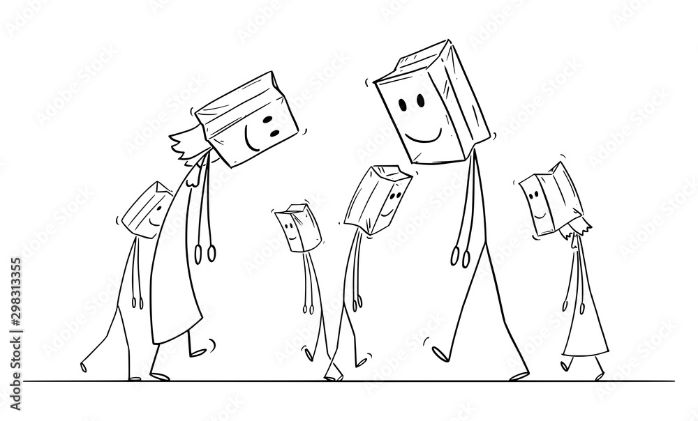 Vector cartoon stick figure drawing conceptual illustration of sad and ...