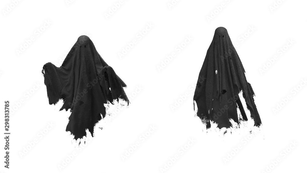 3d render Flying black Ghost on a white background Stock Illustration ...