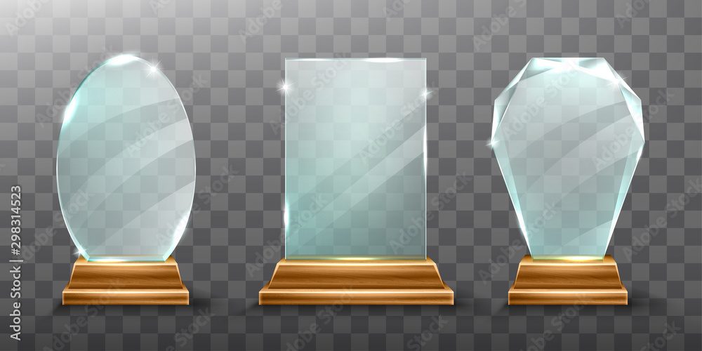 Glass trophy or winner award realistic vector illustration. Transparent ...